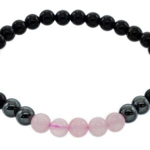 LTC Designs 6mm Black Tourmaline and Rose Quartz Metaphysical Healing Yoga Stretch Bracelet of Protection, Love and Stress Relief, 7.5" for Men,and Women