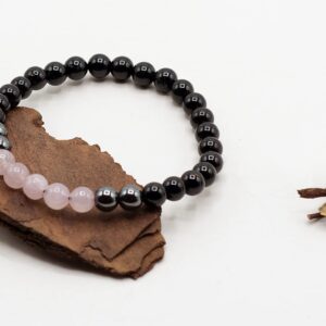 LTC Designs 6mm Black Tourmaline and Rose Quartz Metaphysical Healing Yoga Stretch Bracelet of Protection, Love and Stress Relief, 7.5" for Men,and Women