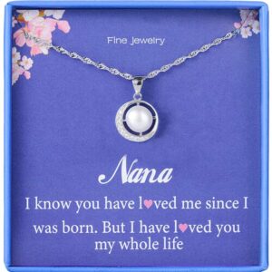 Gifytel Nana Gifts Grandma Gifts for Grandma Pearl Necklace Pendant Moon Crystal CZ Cubic Zirconia Jewelry Birthday Grandmother Mothers day Gift Christmas gifts ideas for Women