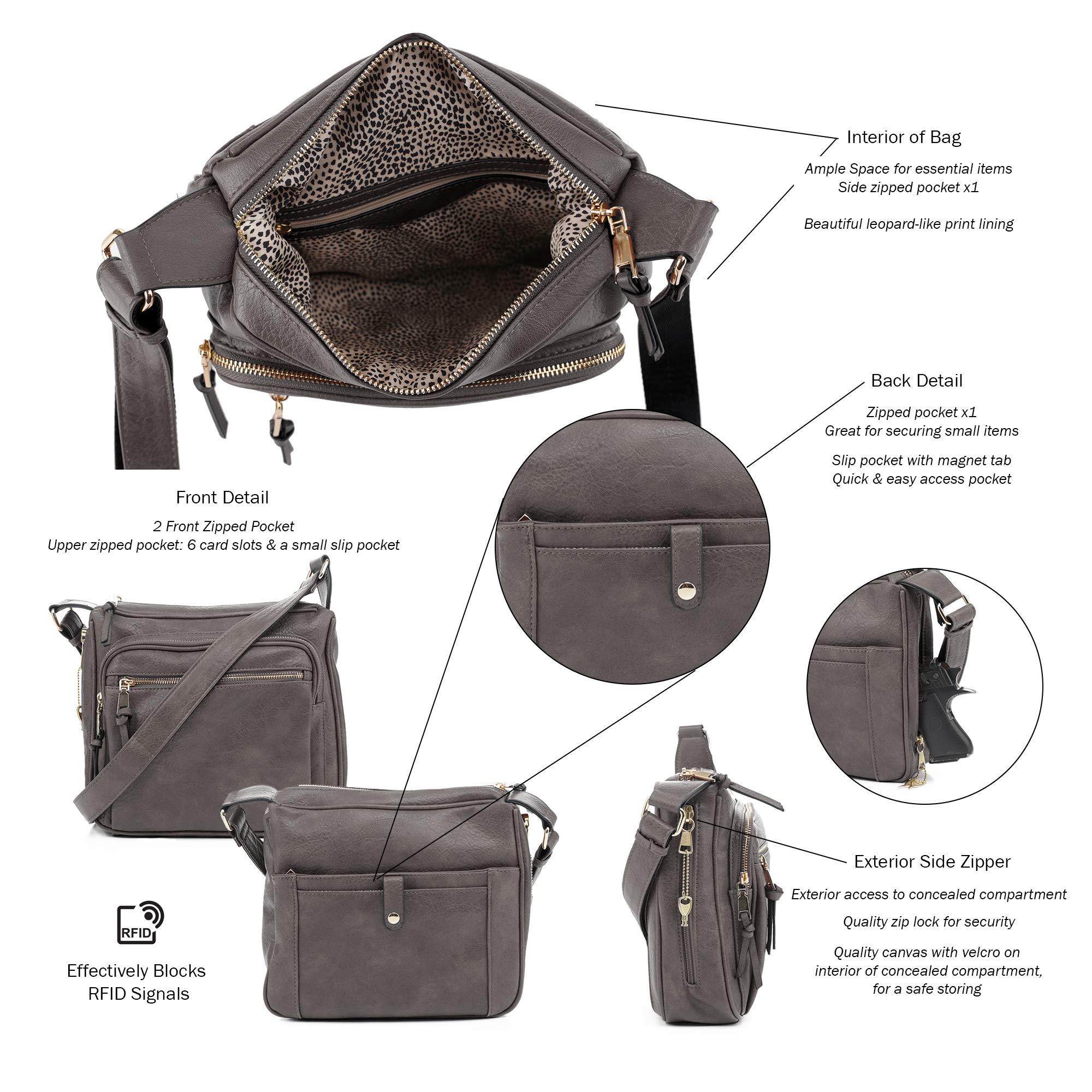 Jessie & James | Concealed Crossbody Gunbag RFID Blocking Locking Firearm Removable Holster | GY