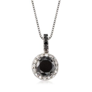 ross-simons black and white diamond pendant necklace in sterling silver