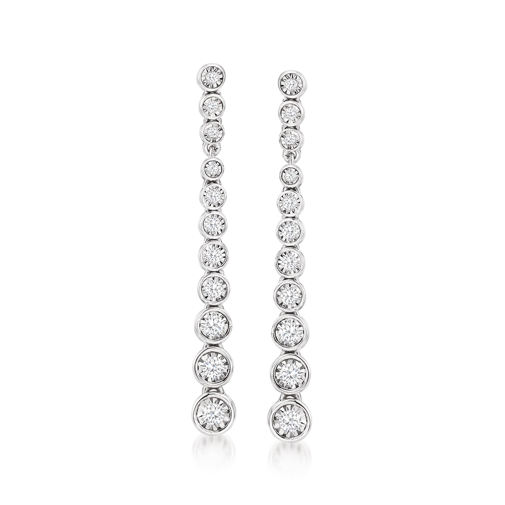 Ross-Simons 0.50 ct. t.w. Bezel-Set Diamond Drop Earrings in Sterling Silver