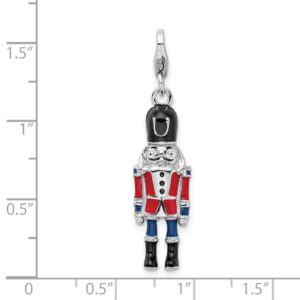 Jewelry Stores Network Red and Black 3-D Nutcracker Clip-On Pendant in 925 Sterling Silver 32 mm x 10 mm