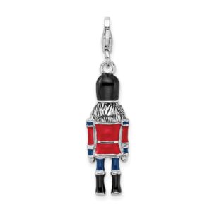 Jewelry Stores Network Red and Black 3-D Nutcracker Clip-On Pendant in 925 Sterling Silver 32 mm x 10 mm