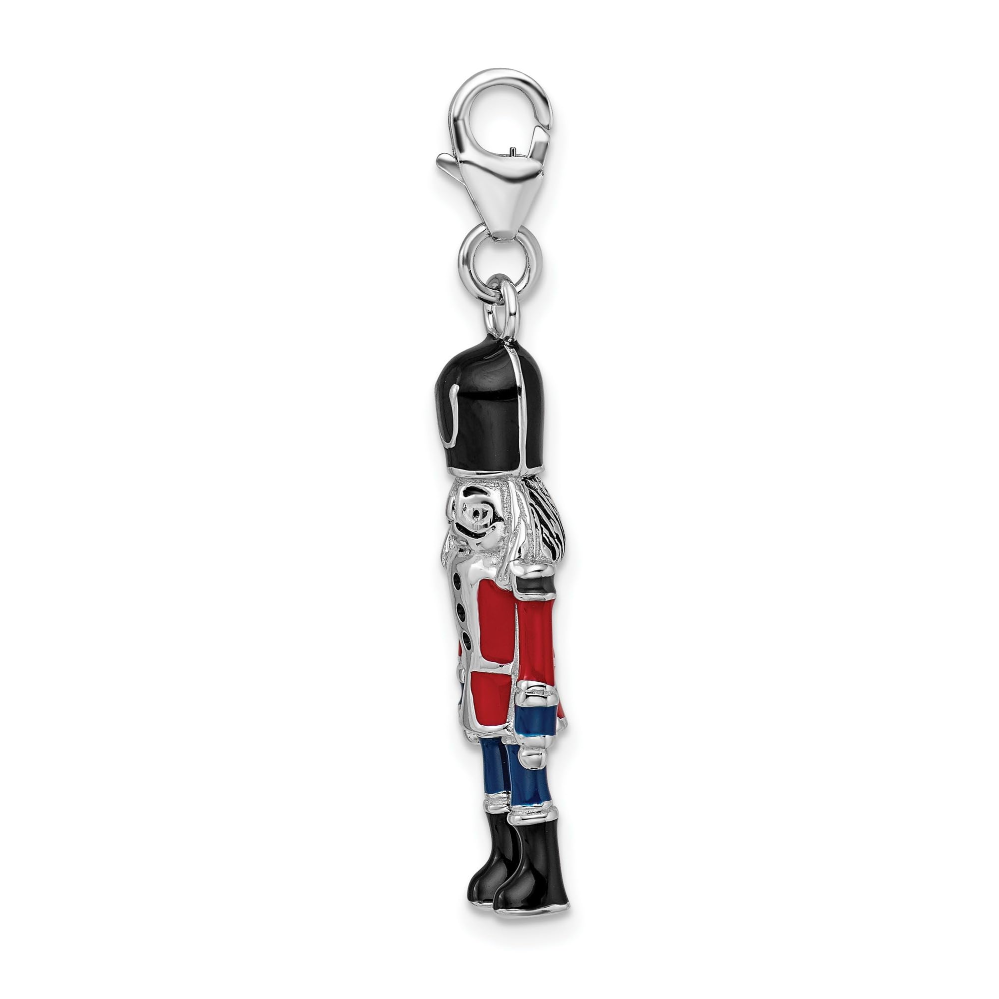 Jewelry Stores Network Red and Black 3-D Nutcracker Clip-On Pendant in 925 Sterling Silver 32 mm x 10 mm