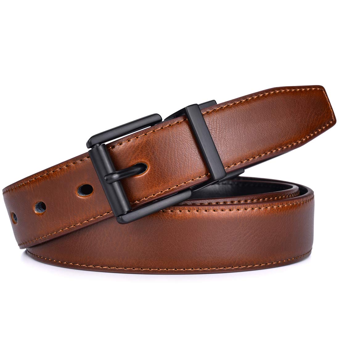 Beltox Men’s Belts Dress Casual Reversible Leather 1.1” w Roller Buckle Rotated(Black/Brown w Black Buckle, 34-36)