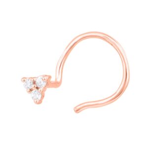 finerock 0.03 carat 3-stone diamond nose pin stud in 14k rose gold (i1-i2 clarity)