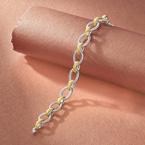 Ross-Simons Two-Tone Sterling Silver Twisted-Oval Link Bracelet. 8 inches