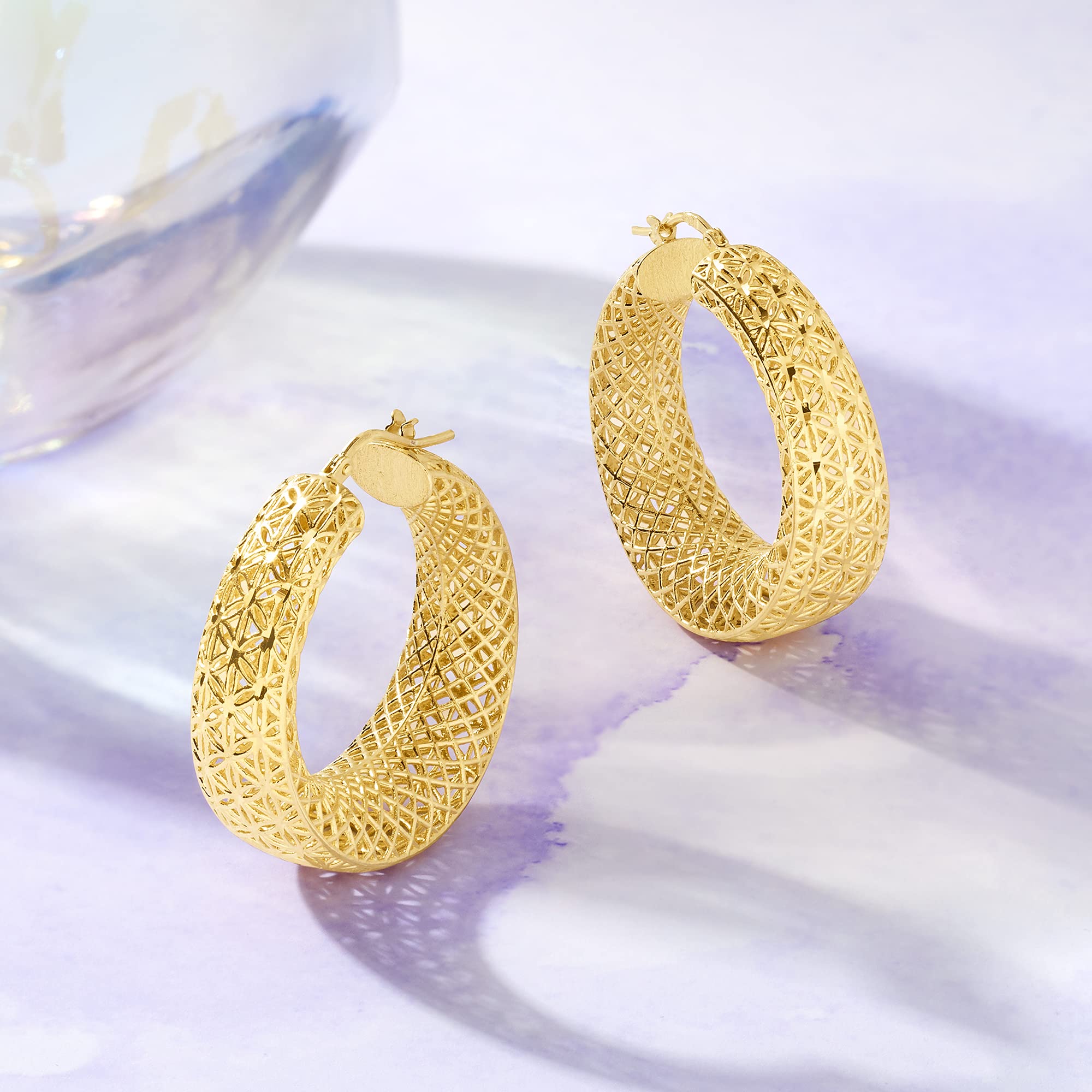 Ross-Simons Italian 18kt Gold Over Sterling Openwork Hoop Earrings