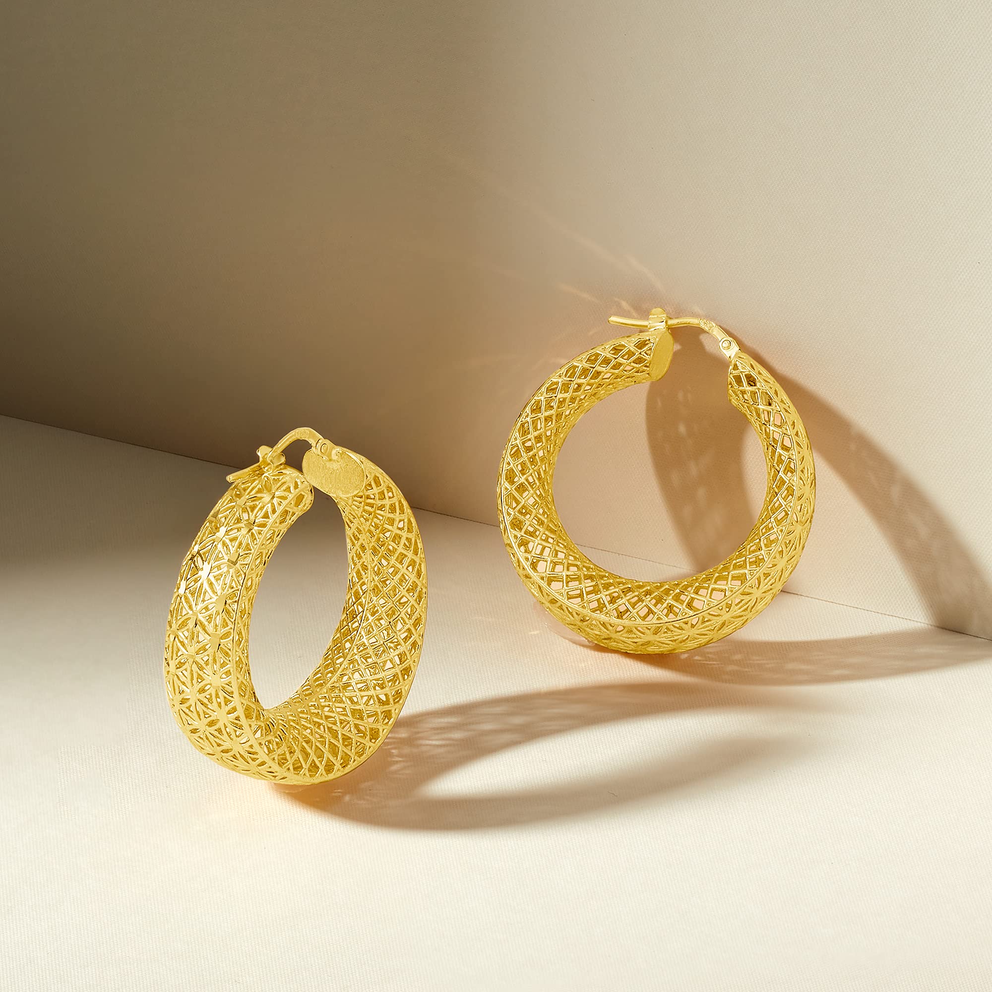 Ross-Simons Italian 18kt Gold Over Sterling Openwork Hoop Earrings