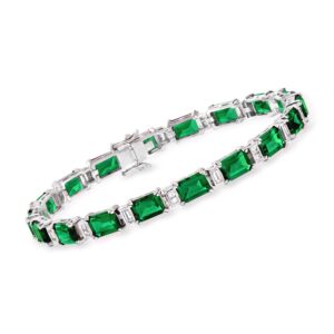 ross-simons 18.00 ct. t.w. simulated emerald and .80 ct. t.w. cz bracelet in sterling silver. 7 inches