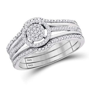 fb jewels 10k white gold womens round diamond cluster 3 piece bridal wedding engagement ring band set 1/4 cttw size 7