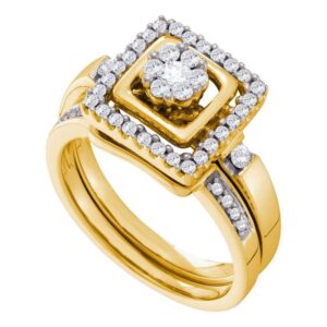 fb jewels 14k yellow gold womens round diamond bridal wedding engagement ring band set 1/2 cttw size 7