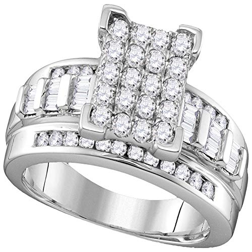 FB JEWELS 10K White Gold Diamond Cindy'S Dream Cluster Bridal Wedding Engagement Ring 2 Cttw Size 7 Size 7