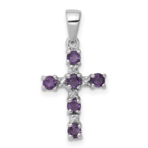 jewelry stores network amethyst & diamond cross pendant 17x12mm in 925 sterling silver 0.35ct 29 mm x 12 mm