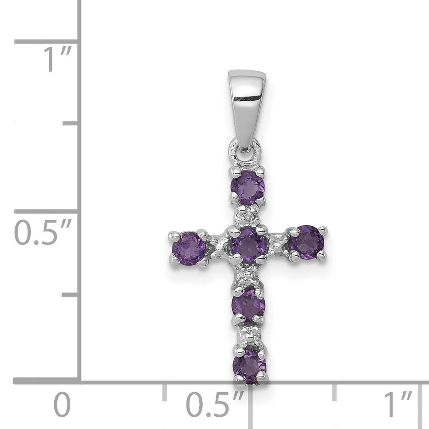 Jewelry Stores Network Amethyst & Diamond Cross Pendant 17x12mm in 925 Sterling Silver 0.35ct 29 mm x 12 mm