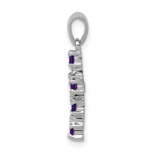 Jewelry Stores Network Amethyst & Diamond Cross Pendant 17x12mm in 925 Sterling Silver 0.35ct 29 mm x 12 mm