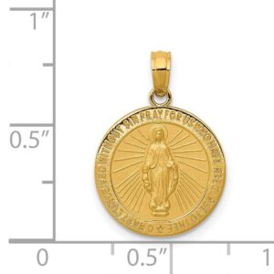 Jewelry Stores Network Miraculous Medal Our Lady of Graces Solid Round Pendant in Real 14k Yellow Gold 14mm