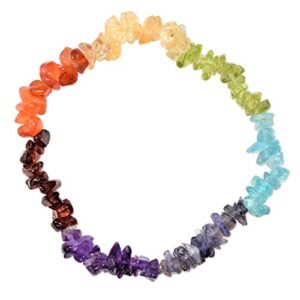 zenergy gems selenite charged natural gemstone combo crystal bracelets + baby selenite pocket puffy heart charger included (7 chakra chip bracelet - 1 pack)