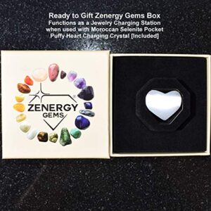 Zenergy Gems Selenite Charged Natural Gemstone Combo Crystal Bracelets + Baby Selenite Pocket Puffy Heart Charger Included (7 Chakra Chip Bracelet - 1 pack)