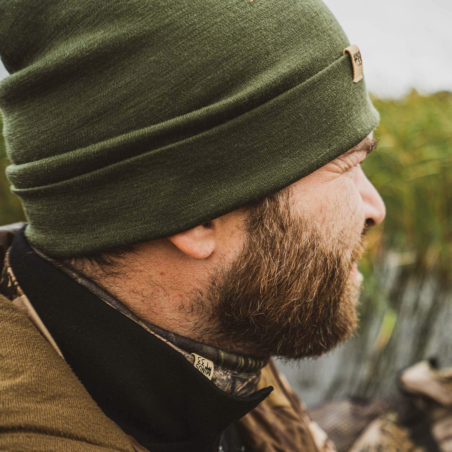 100% Merino Wool Ridge Cuff Beanie - Unisex Warm Winter Hat - Olive Drab