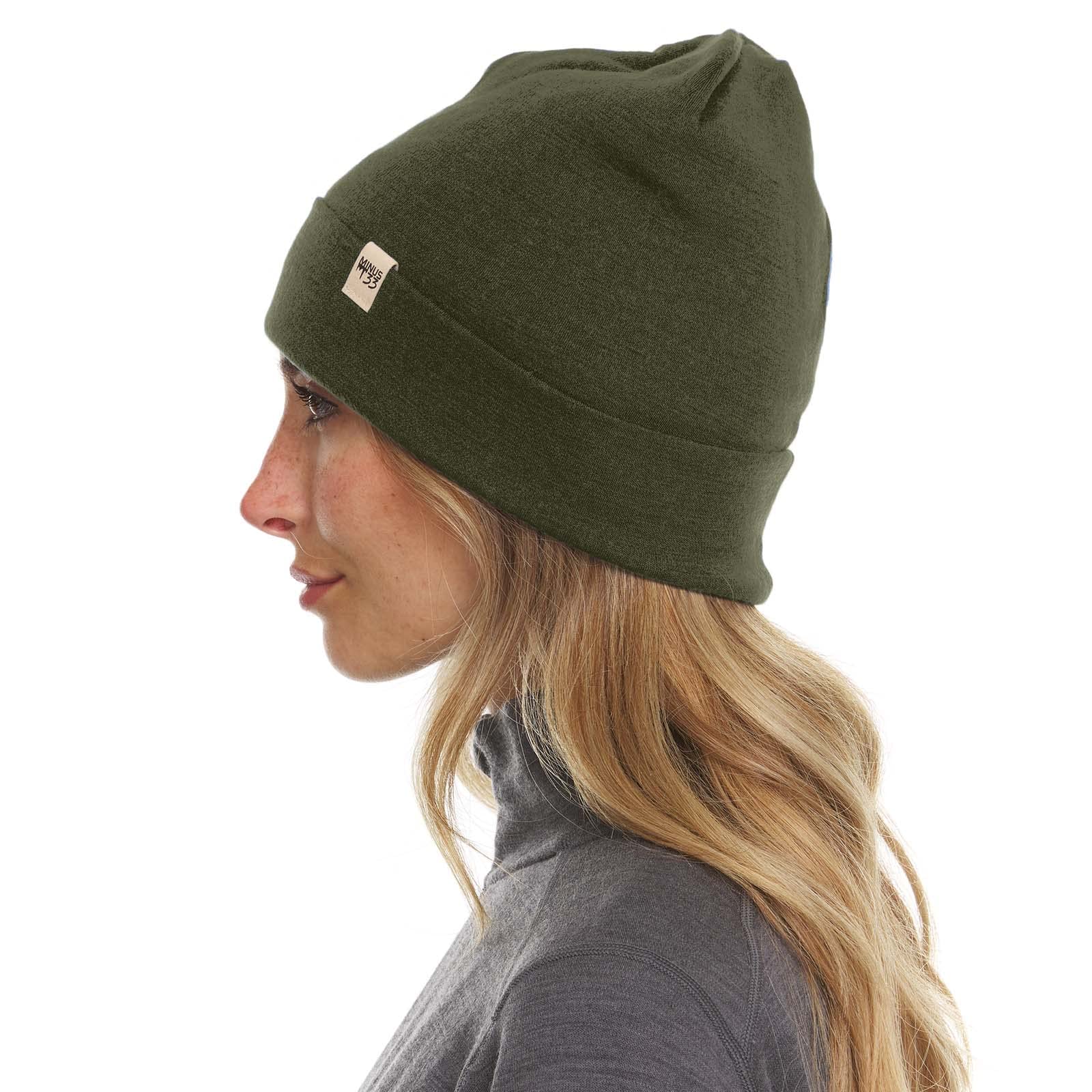 100% Merino Wool Ridge Cuff Beanie - Unisex Warm Winter Hat - Olive Drab