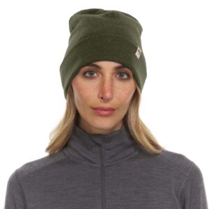 100% Merino Wool Ridge Cuff Beanie - Unisex Warm Winter Hat - Olive Drab