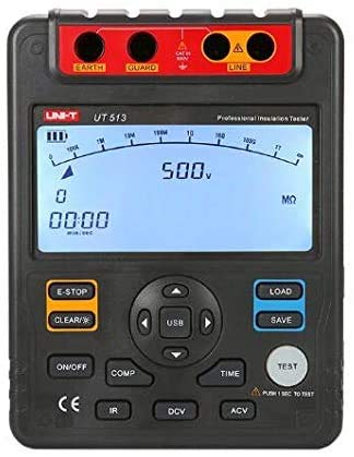 UNI-T UT513 Digital Insulation Resistance Tester, 500V/1000V/2500V/5000V, Auto Range, Display Count: 9999