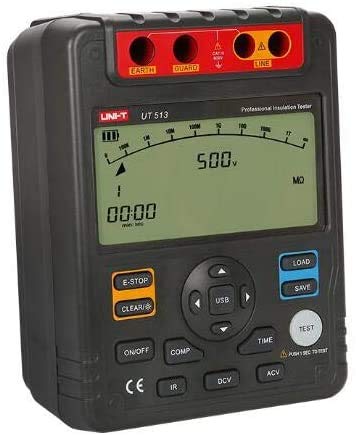 UNI-T UT513 Digital Insulation Resistance Tester, 500V/1000V/2500V/5000V, Auto Range, Display Count: 9999