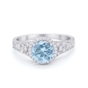 blue apple co. art deco vintage style wedding ring round simulated aquamarine cubic zirconia 925 sterling silver size-7