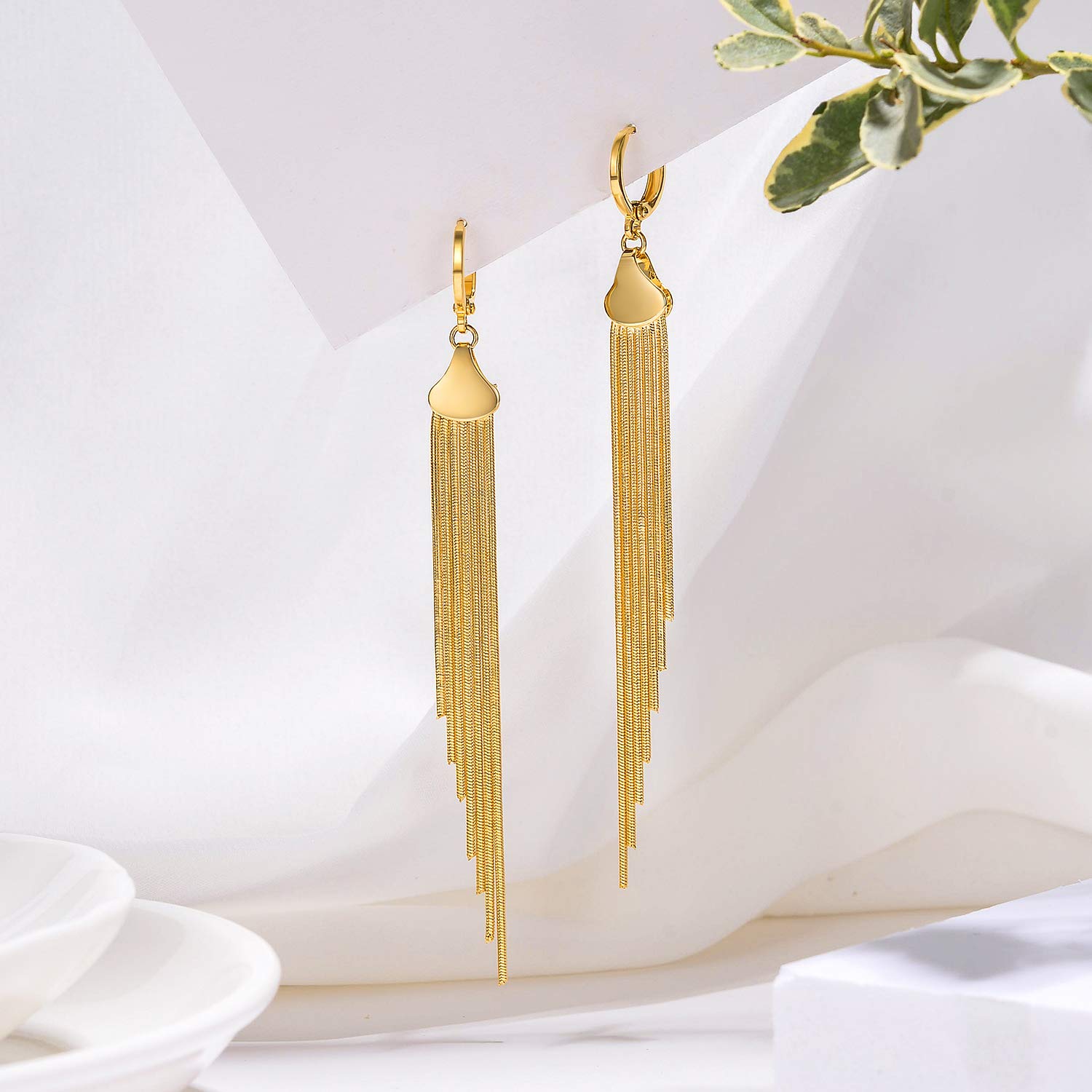 Long Tassel Dangle Earrings 18k Gold Plated Metal Chain Drop Earrings Minimalist Huggie Hoop Earrings For Women Dainty Hypoallergenic Earrings Gift For Her (Gold)