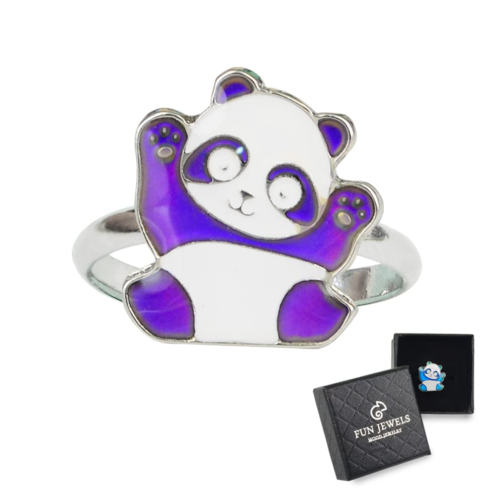 FUN JEWELS Cute Panda Bear Color Change Animal Mood Ring Gift for Boys Girls Size Adjustable