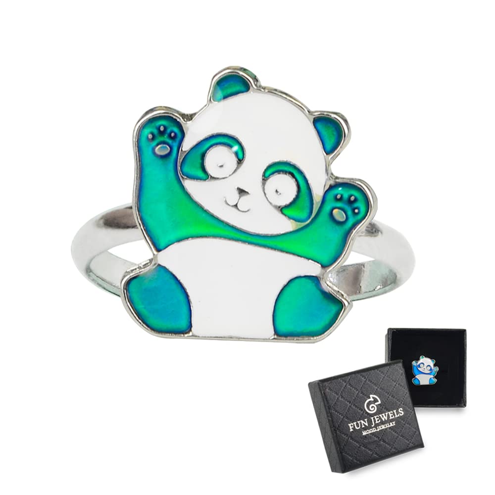 FUN JEWELS Cute Panda Bear Color Change Animal Mood Ring Gift for Boys Girls Size Adjustable