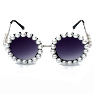 mincl/vintage round pearl sunglasses women luxury alloy oversized frame party glasses retro shades (black)