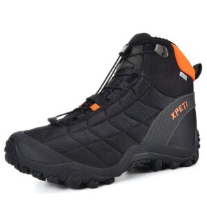 xpeti winter boots for men waterproof insulated outdoor hiking boots men black/orange 11.5