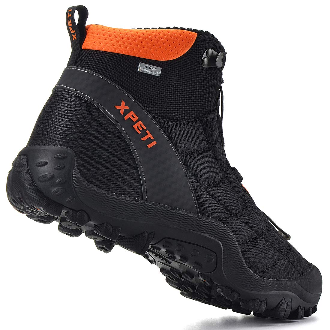 XPETI Winter Boots For Men Waterproof Insulated Outdoor Hiking Boots Men Black/Orange 11.5