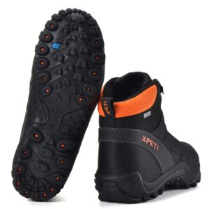 XPETI Winter Boots For Men Waterproof Insulated Outdoor Hiking Boots Men Black/Orange 11.5