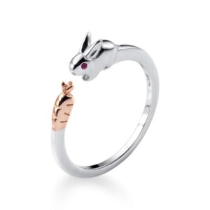 cute rabbit sterling silver statement rings for women adjustable open animal stacking eternity ring finger engagement wedding band jewelry