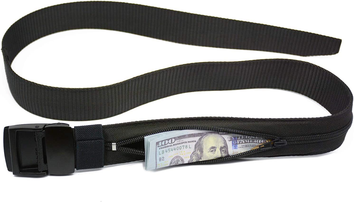 Money Belts for Travel for Men, Nylon Military Tactical Mens with Zinc Alloy Buckle, Security Money Belt with Hidden Money Pocket - Black