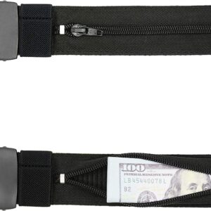 Money Belts for Travel for Men, Nylon Military Tactical Mens with Zinc Alloy Buckle, Security Money Belt with Hidden Money Pocket - Black