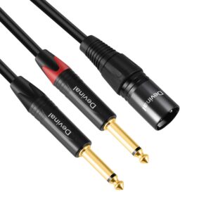 devinal dual 1/4 to xlr y splitter cable, double 6.35mm ts male to xlr 3pin male stereo cord, dual quarter inch mono to xlr male plug microphone audio converter adapter 6 feet 1.8m