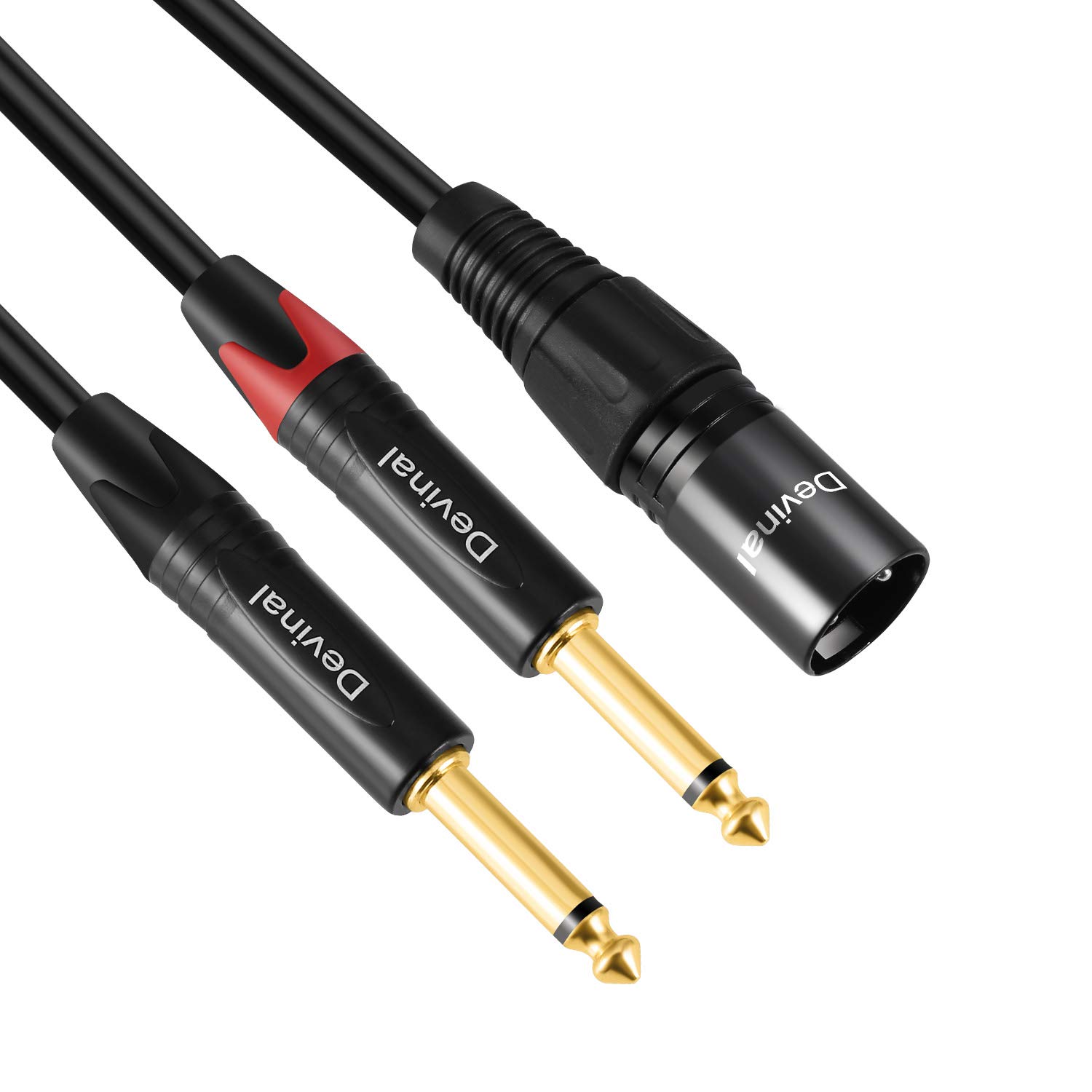 Devinal Dual 1/4 to XLR Y Splitter Cable, Double 6.35mm TS Male to XLR 3pin Male Stereo cord, Dual quarter inch Mono to XLR Male Plug Microphone Audio Converter Adapter 6 Feet 1.8m