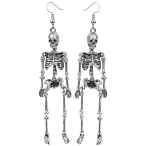 szxc women's jointed skeleton dangle long earrings - 3-1/2 inch - ultra light - lead & nickle free - halloween costume accessories (silver)