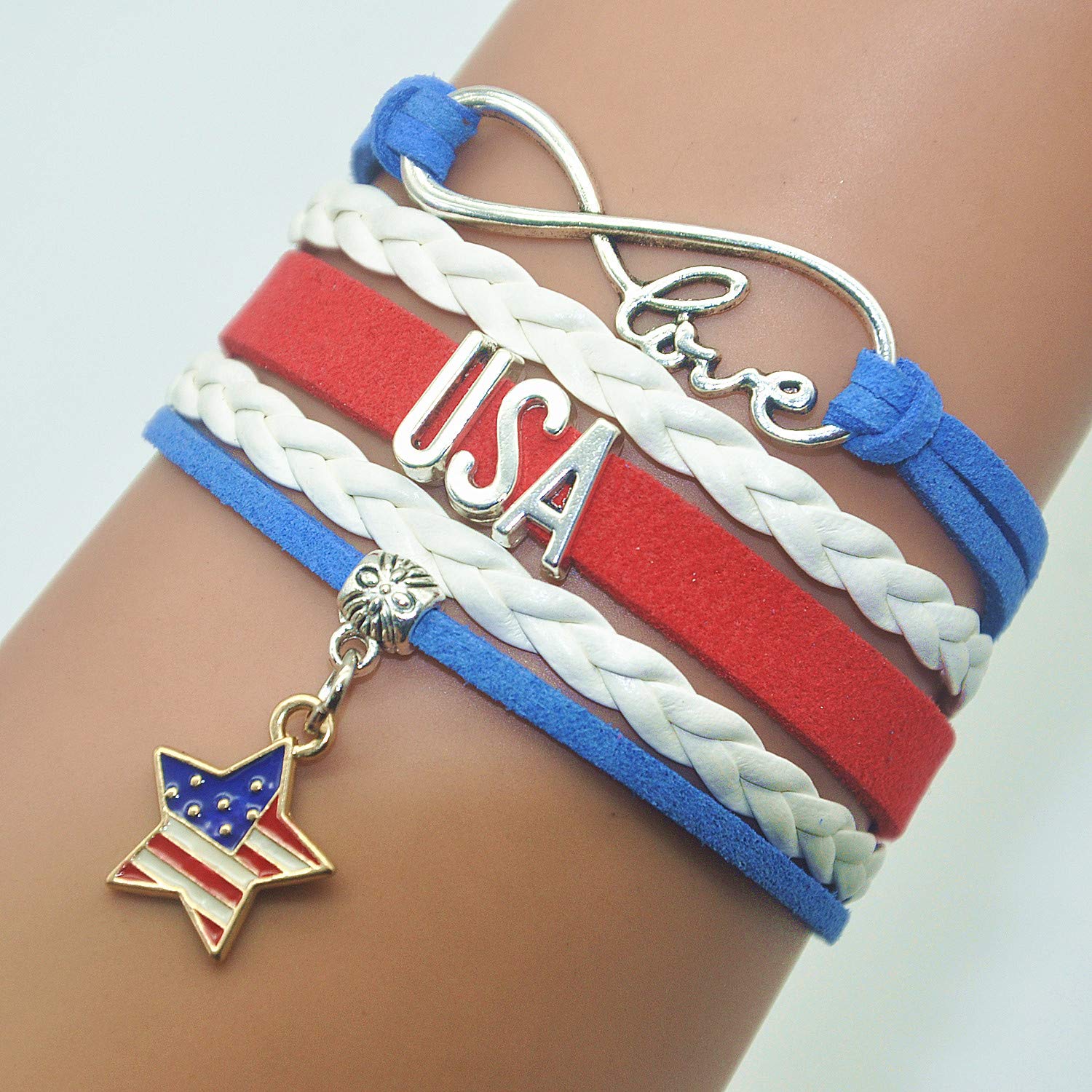 HCChanshi Usa Star Bracelet Jewelry Us Star Bracelet Jewelry Usa American Flag Bracelet Usa Gifts American Flag Usa Flag Gift (Royal Blue, White and Red)