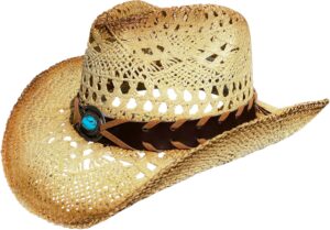 western outback cowboy hat men's women's style straw felt canvas (western blue bead)