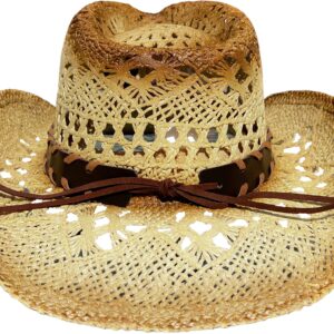 Western Outback Cowboy Hat Men's Women's Style Straw Felt Canvas (Western Blue Bead)