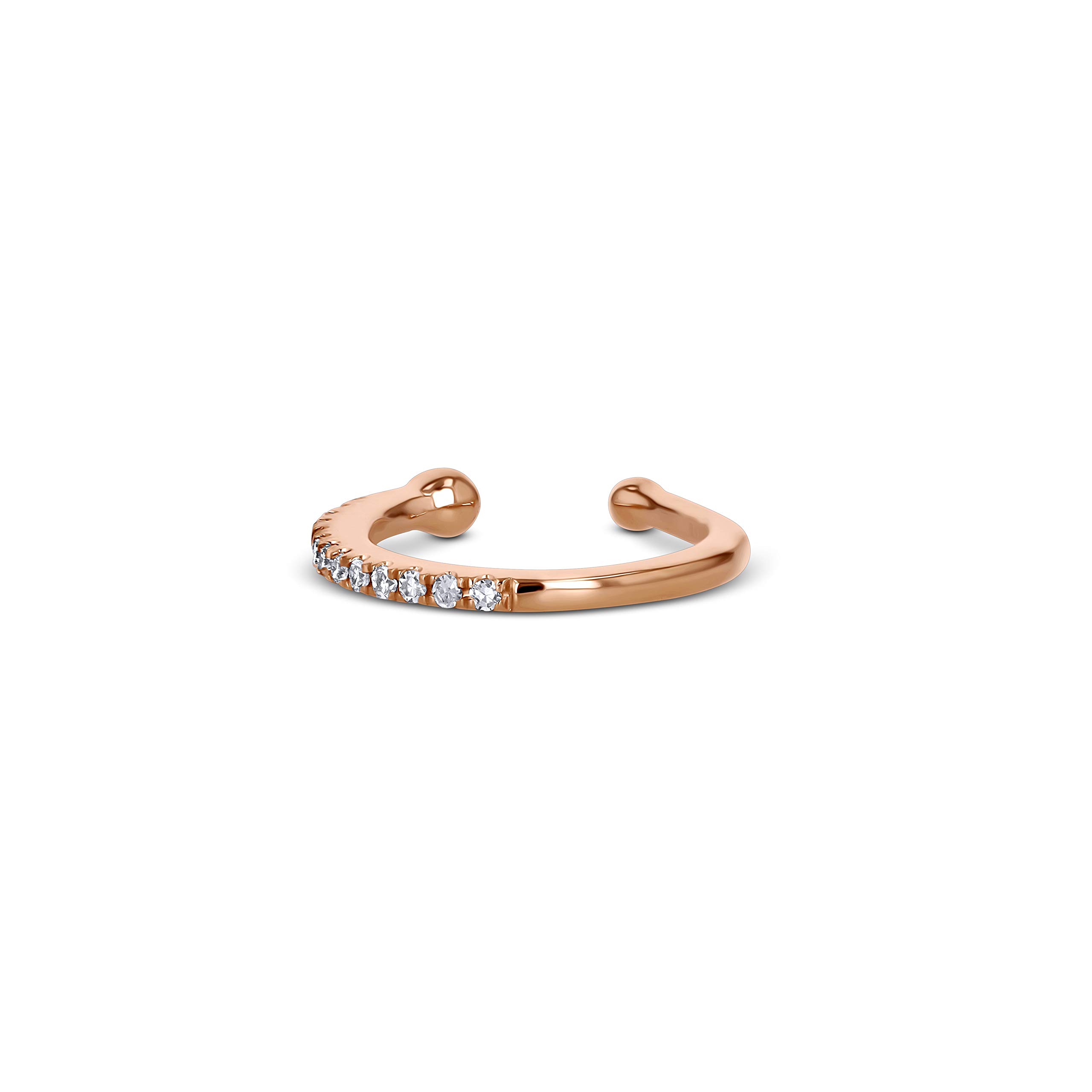 Single 14k Solid Rose Gold And Genuine Natural Diamond Ear Cuff No Piercing Required