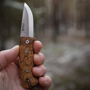 HELLE Knives - Kletten - Foldable Knife W/Clip - Birch Wood Handle - H3LS Stainless Steel - Made in Norway