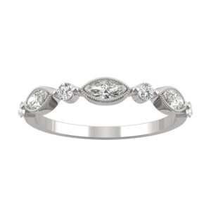 14k white gold moissanite by charles & colvard 4x2mm marquise milgrain band-size 6 0.33cttw dew