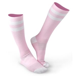 love classic, pink, medium-large, light weight compression athletic crew socks for women